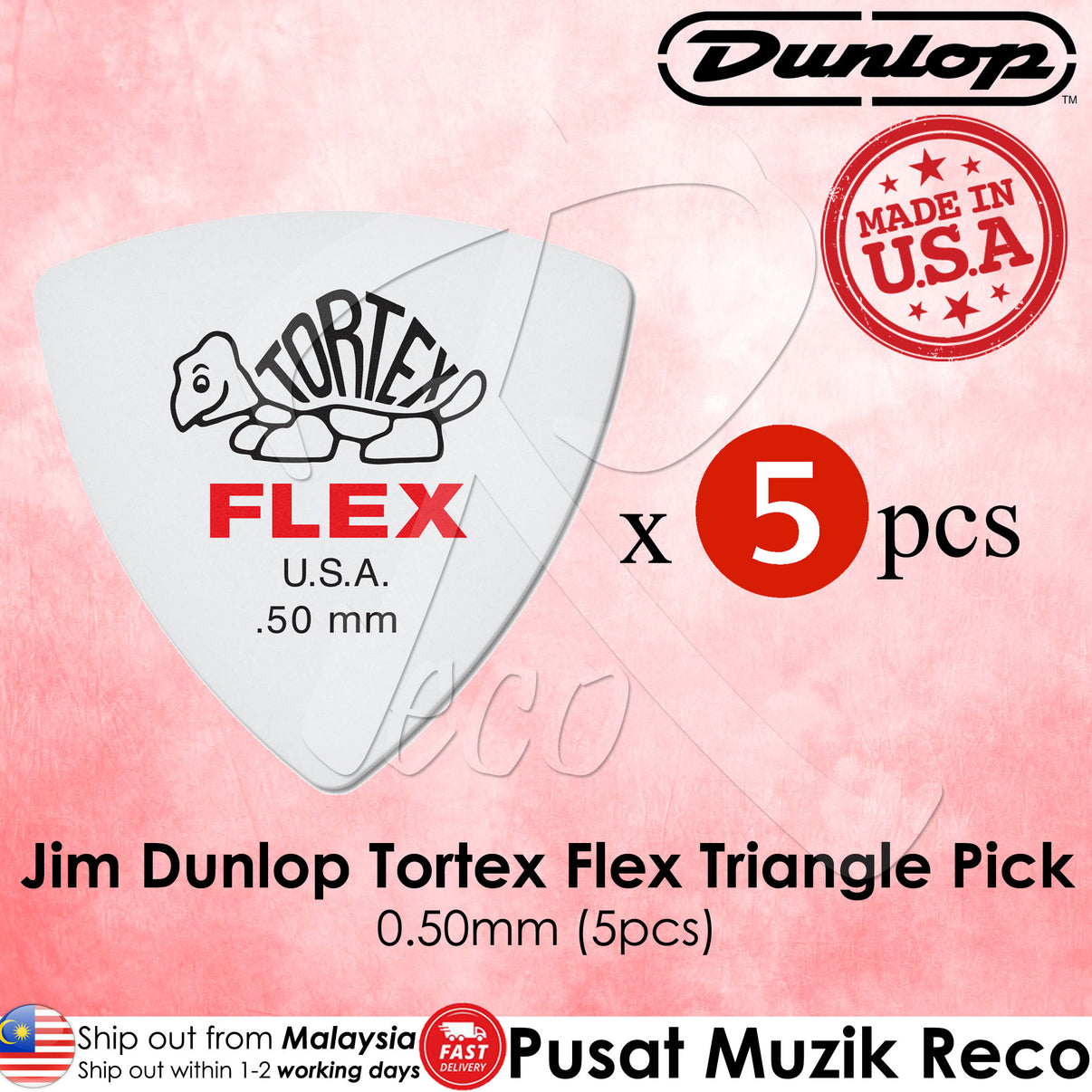 Jim Dunlop 456R050 0.50mm Tortex FLEX Triangle Guitar Pick (5-Pack ...