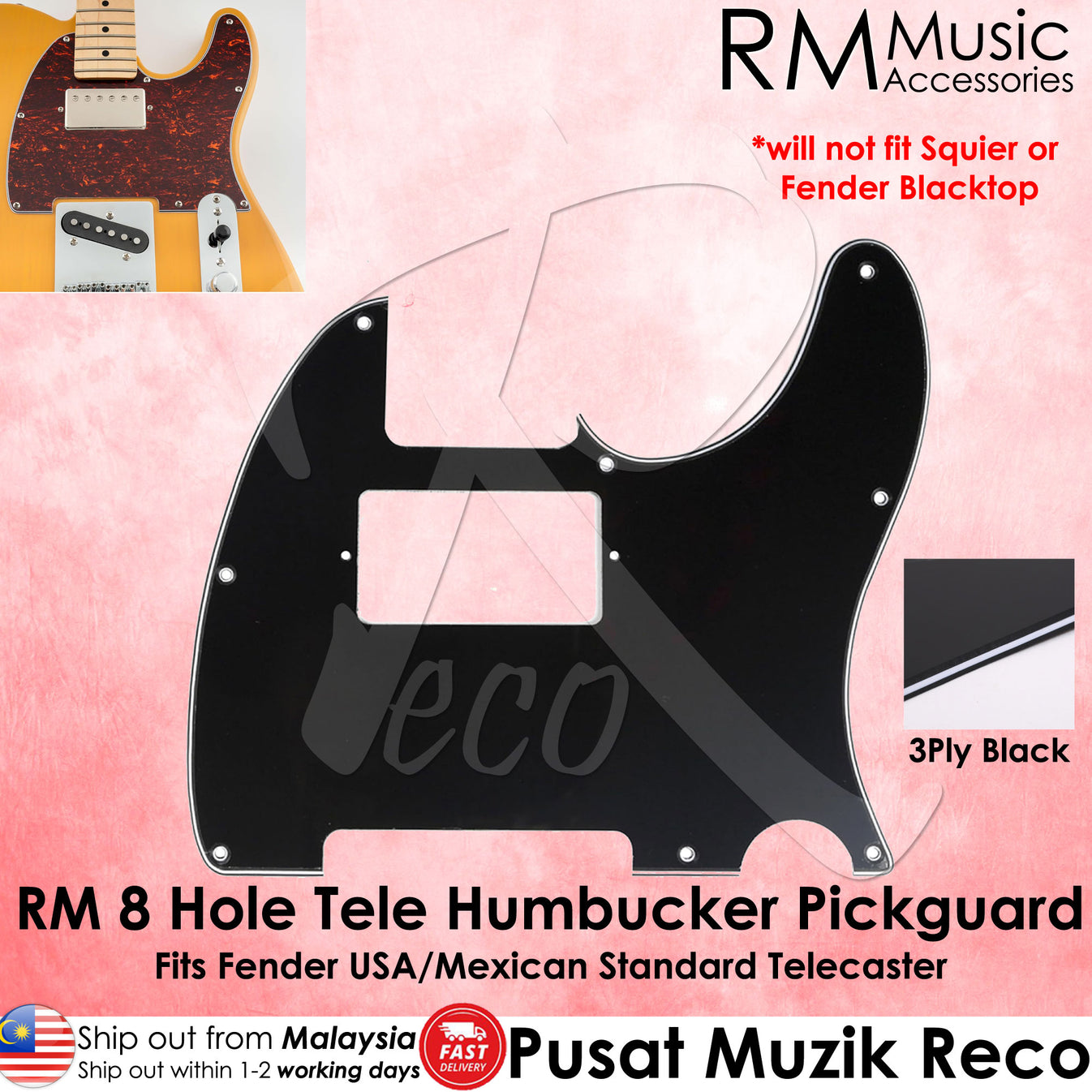 RM Telecaster Pickguard Humbucker 3 Ply 8 Hole for Fender USA/Mexican ...